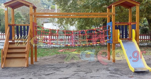Σύνθετο όργανο παιδικής χαράς ΛΗΔΑ με γέφυρα τούνελ, τσουλήθρα και σκεπή